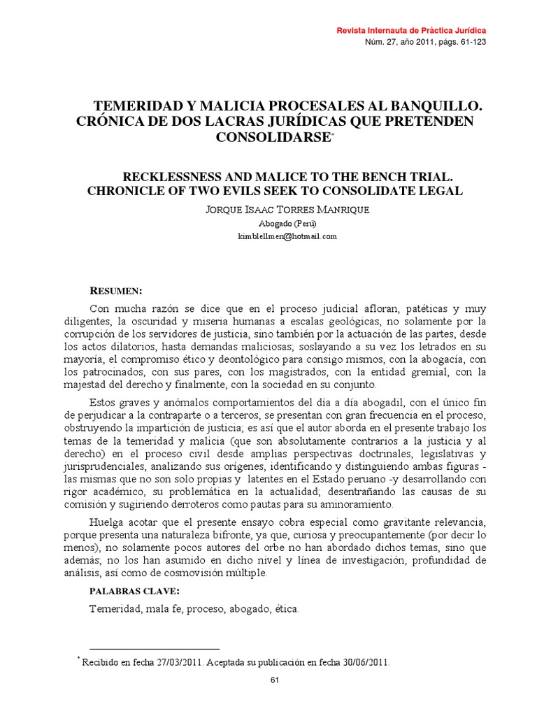 3temeridad y Mala Fe Procesales PDF | PDF | Debido al proceso | Ley ...