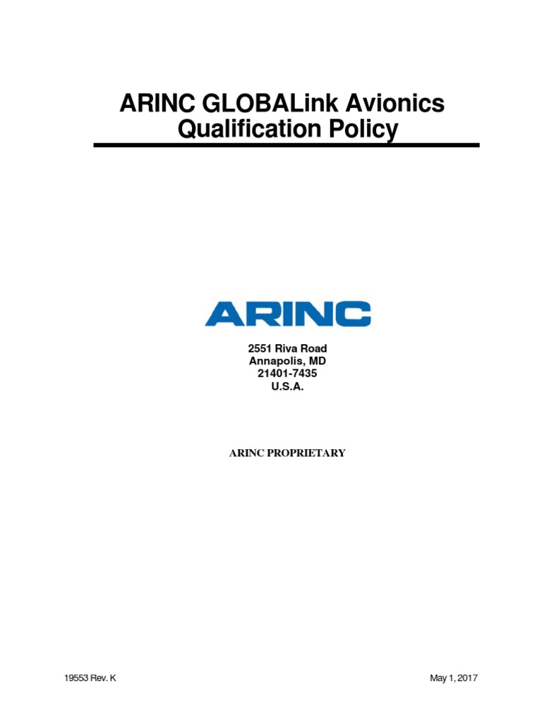 11 - ARINC GLOBALink Avionics Qualification Policy | PDF | Avionics | Computer Network