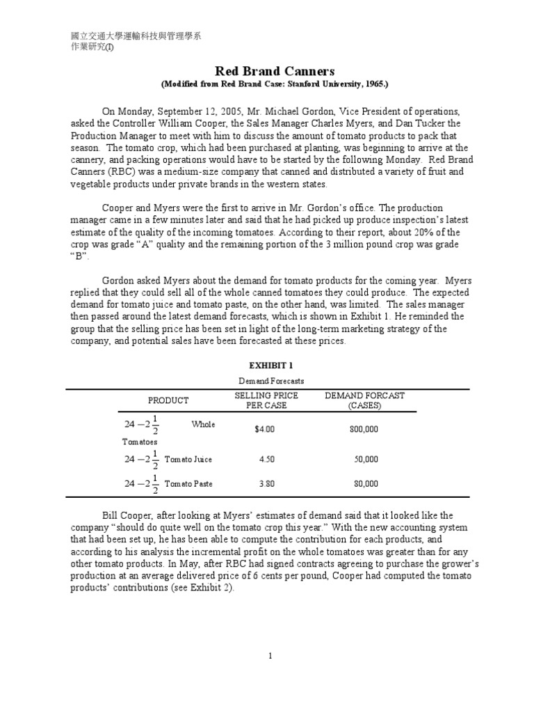 1 - REV - Case Red Brand Canners | PDF | Tomato | Profit (Economics)
