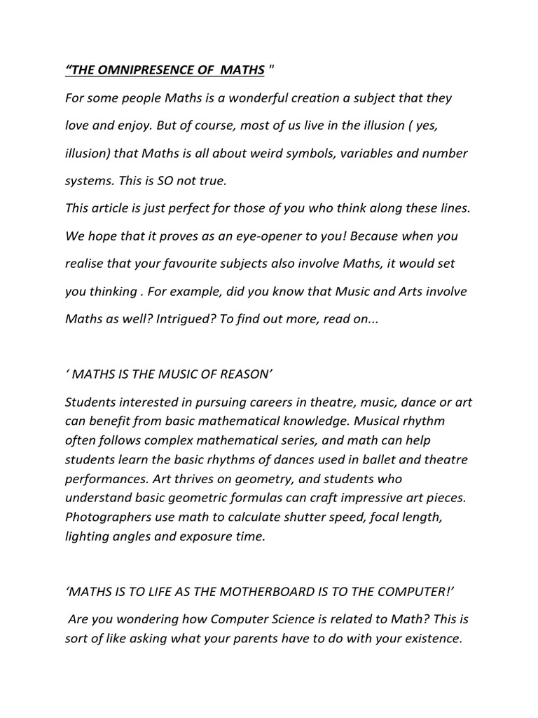 Math Article | PDF | Mathematical And Theoretical Biology | Teaching ...