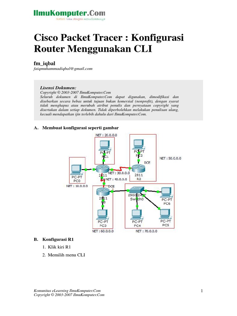 Iqbal Cisco Packet Tracer - Konfigurasi Router Menggunakan CLI PDF | PDF