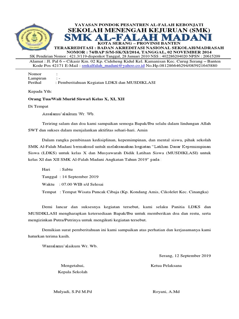 Surat Pemberitahuan LDKS | PDF