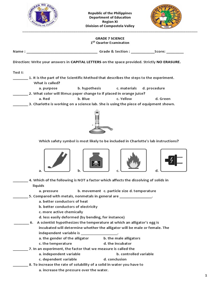 DIVTESTSCIG71STQUARTER | PDF | Solution | Chemical Substances