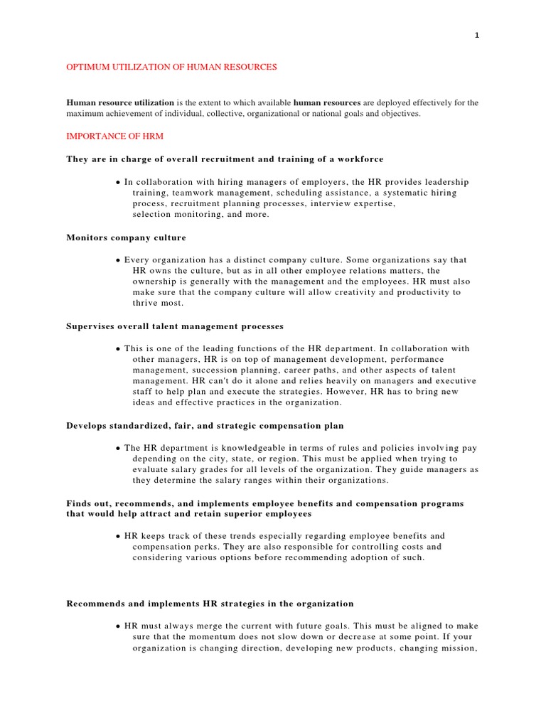 Human Resource Utilization Is The Extent To Which | PDF | Human ...