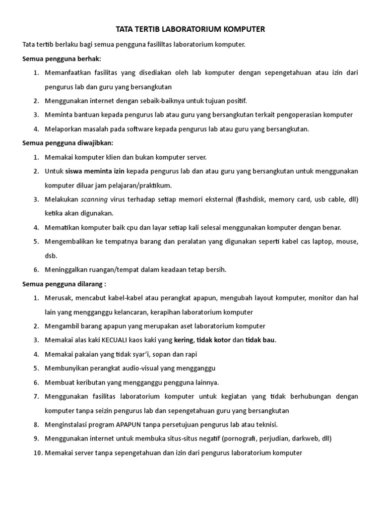 Tata Tertib Lab Komputer | PDF