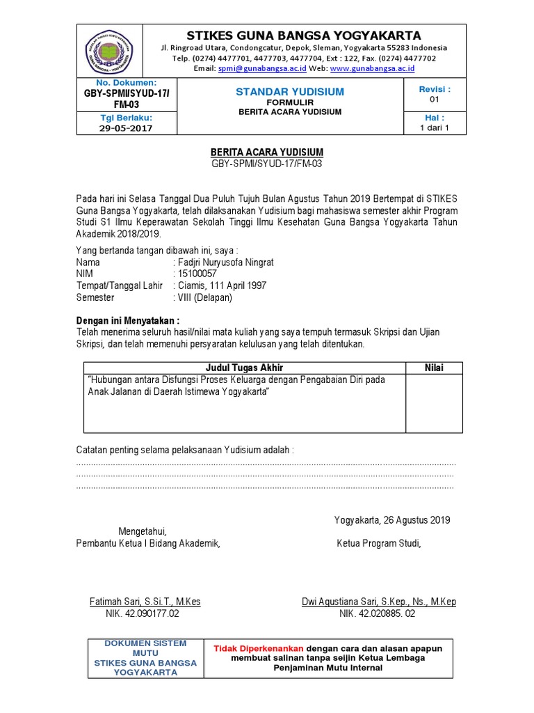 Berita Acara Yudisium | PDF