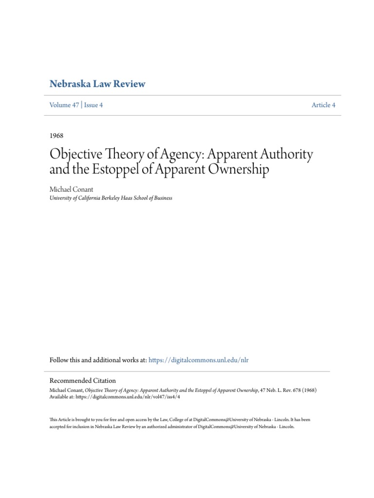 Objective Theory of Agency - Apparent Authority and The Estoppel o PDF ...