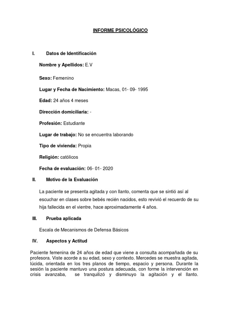 INFORME de La Escala de Mecanismos de Defensa Básicos (EMDB - II) | PDF | Mecanismos de defensa ...
