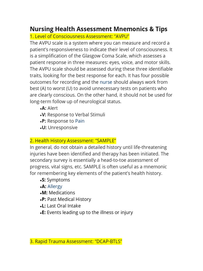 Nursing Health Assessment Mnemonics Pdf Pain Breathing