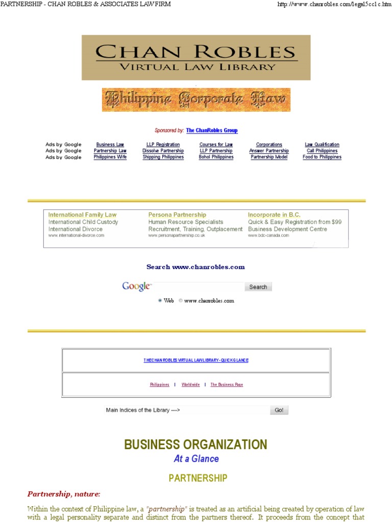Partnership - Chan Robles & Associates | PDF | Limited Liability ...
