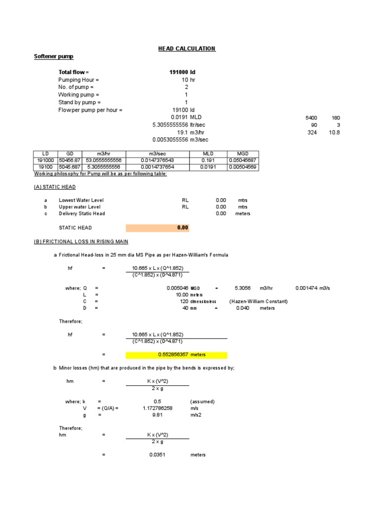 01 Head Loss Calculation 01 | PDF | Pump | Fluid Mechanics
