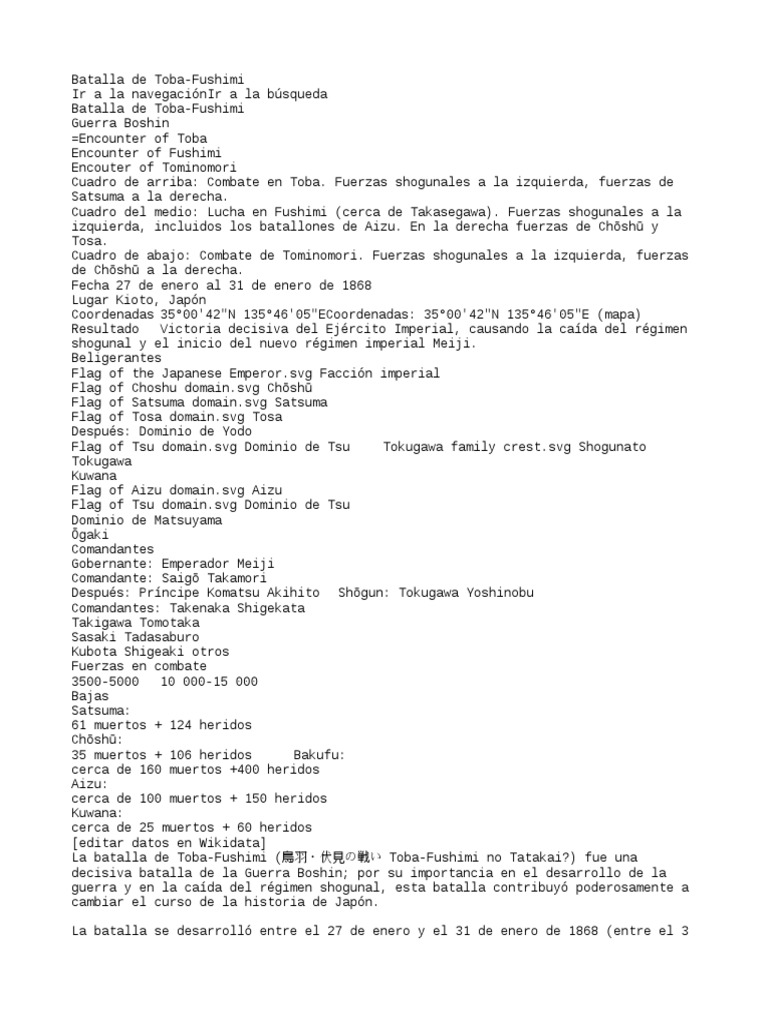 Batalla de Toba-Fushimi | PDF | Japón feudal | Militar