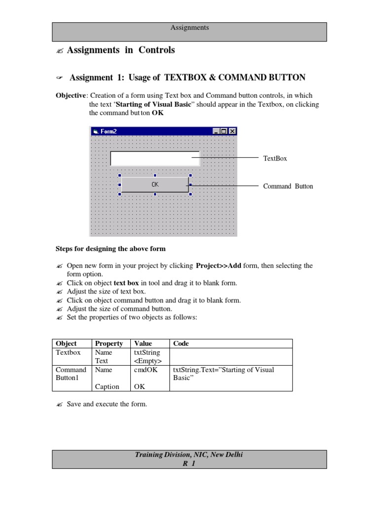Assignments in Controls: Assignment 1: Usage of TEXTBOX & COMMAND BUTTON | Download Free PDF ...