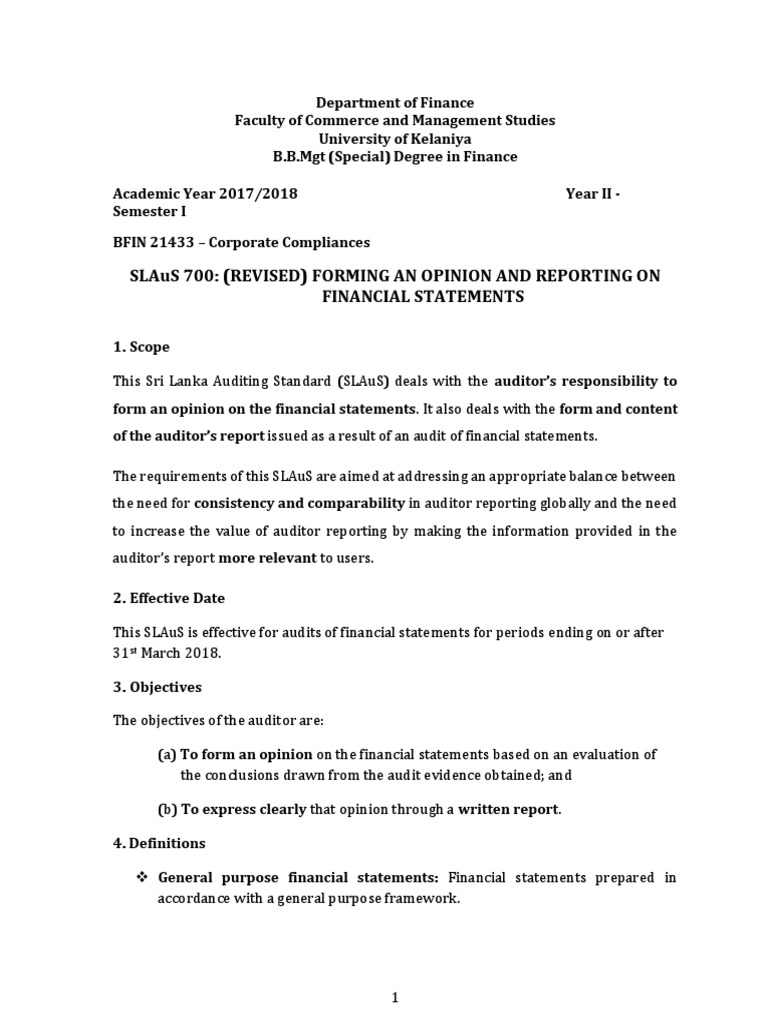 SLAuS 700 PDF | PDF | Going Concern | Financial Audit