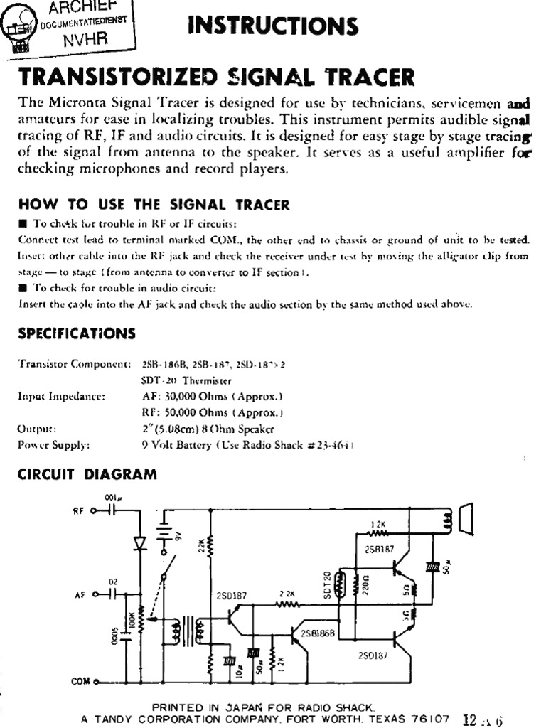 Micronta Signaltracer Transistorized Rf-If-Af Signal Tracer SCH | PDF