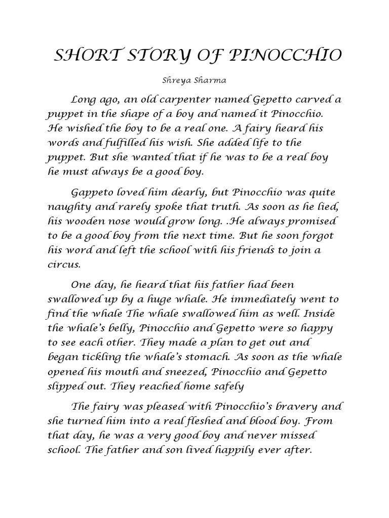 Short Story of Pinocchio | PDF | Once Upon A Time (TV Series ...