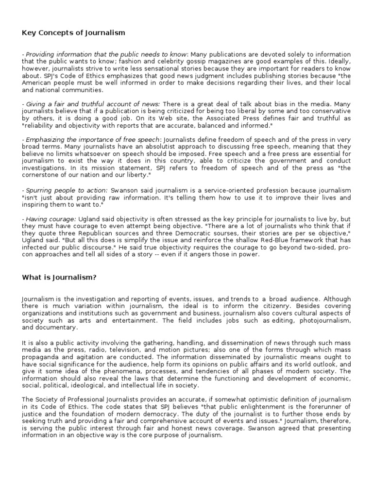 Key Concepts of Journalism Explained | PDF | Journalism | Public Sphere