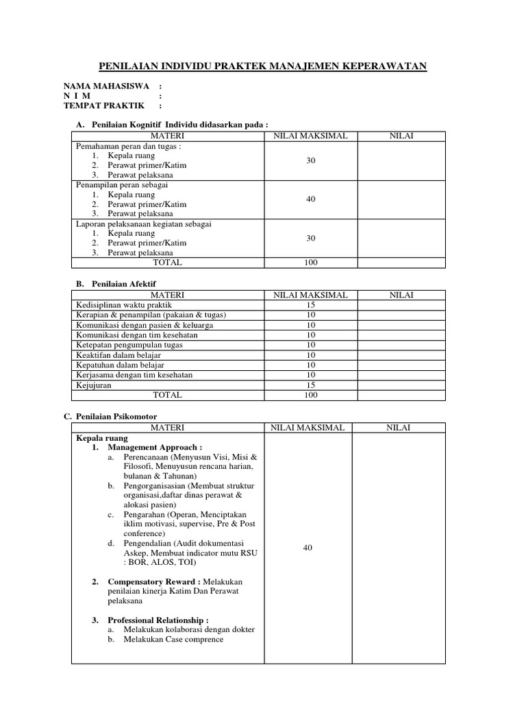 Format Penilaian Mahasiswa | PDF