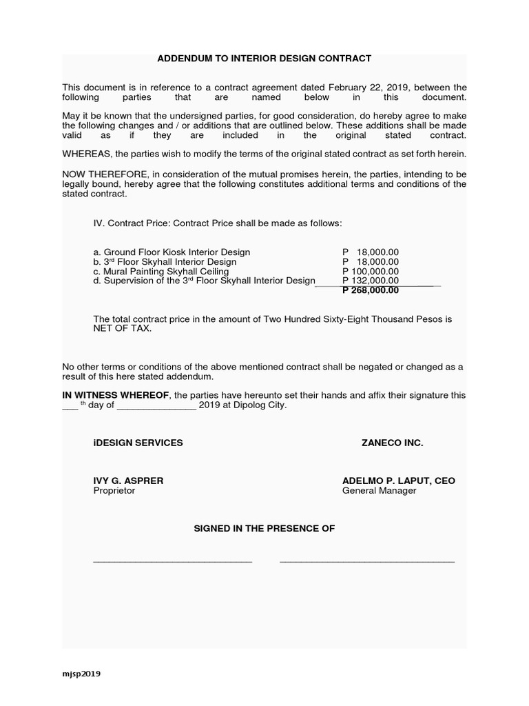 Addendum To A Contract | PDF | Civil Law (Legal System) | Document