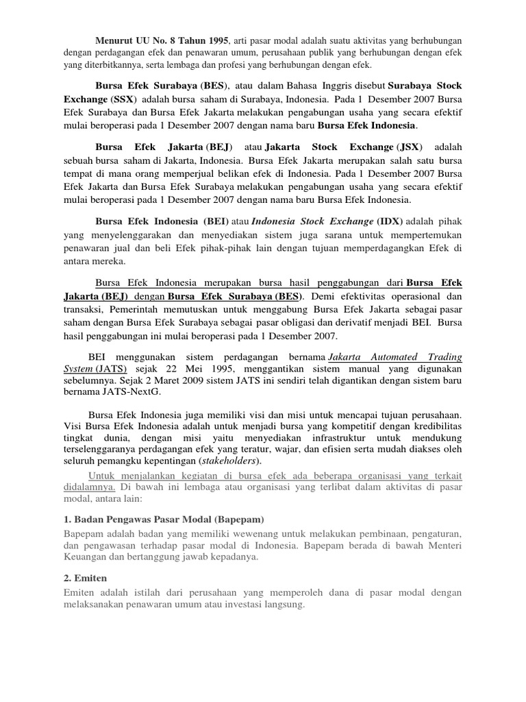 Sejarah dan Struktur Bursa Efek Indonesia | PDF