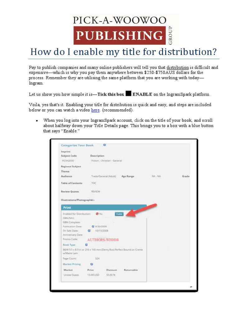 How Do I Enable My Book Title For Distribution With IngramSpark | PDF