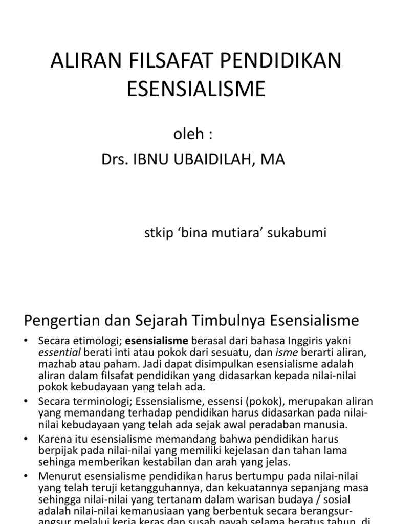 6 Aliran Filsafat Pendidikan Esensialisme | PDF