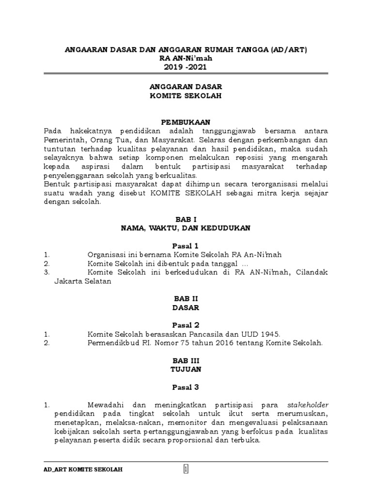 AD - ART KOMITE Sekolah | PDF
