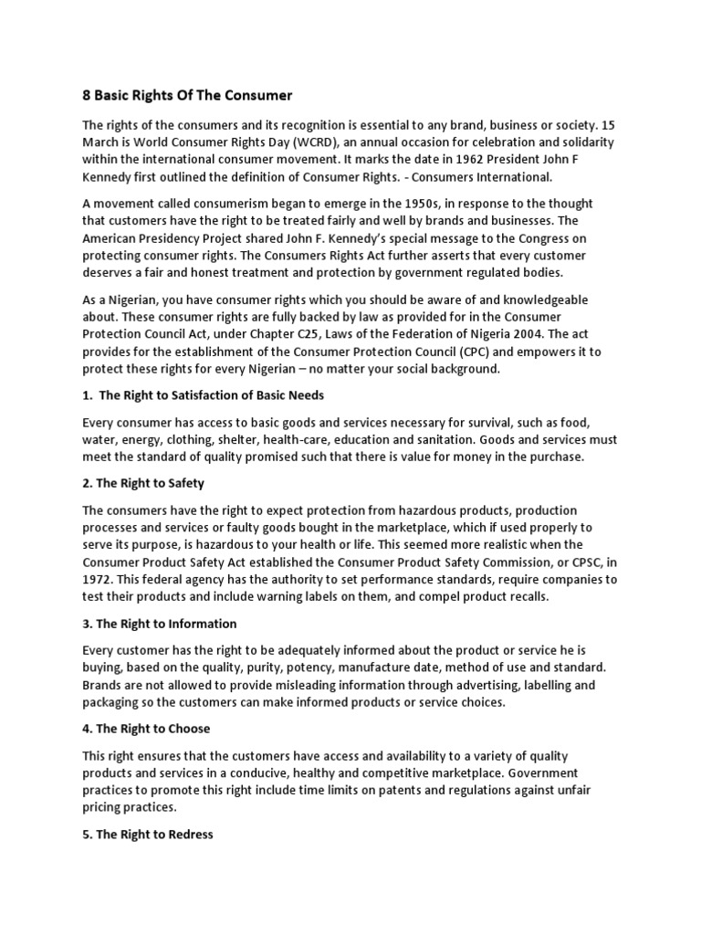 Basic Rights of A Consumer | PDF | Consumer Protection | Brand