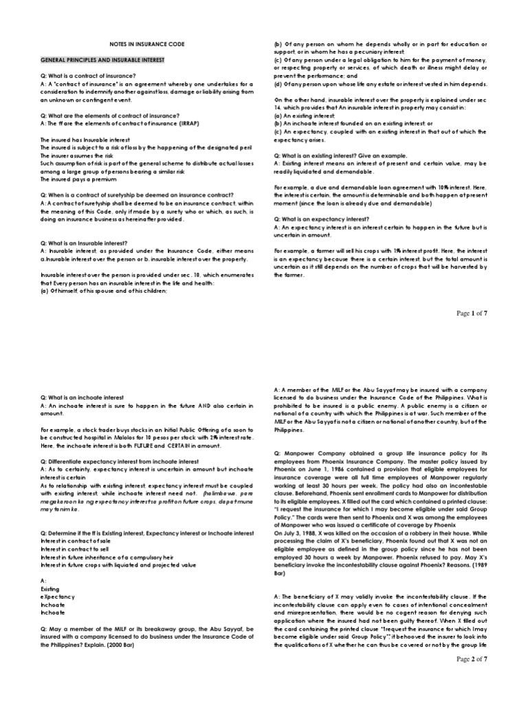 Quick Notes Insurance | PDF | Insurance | Insurance Policy