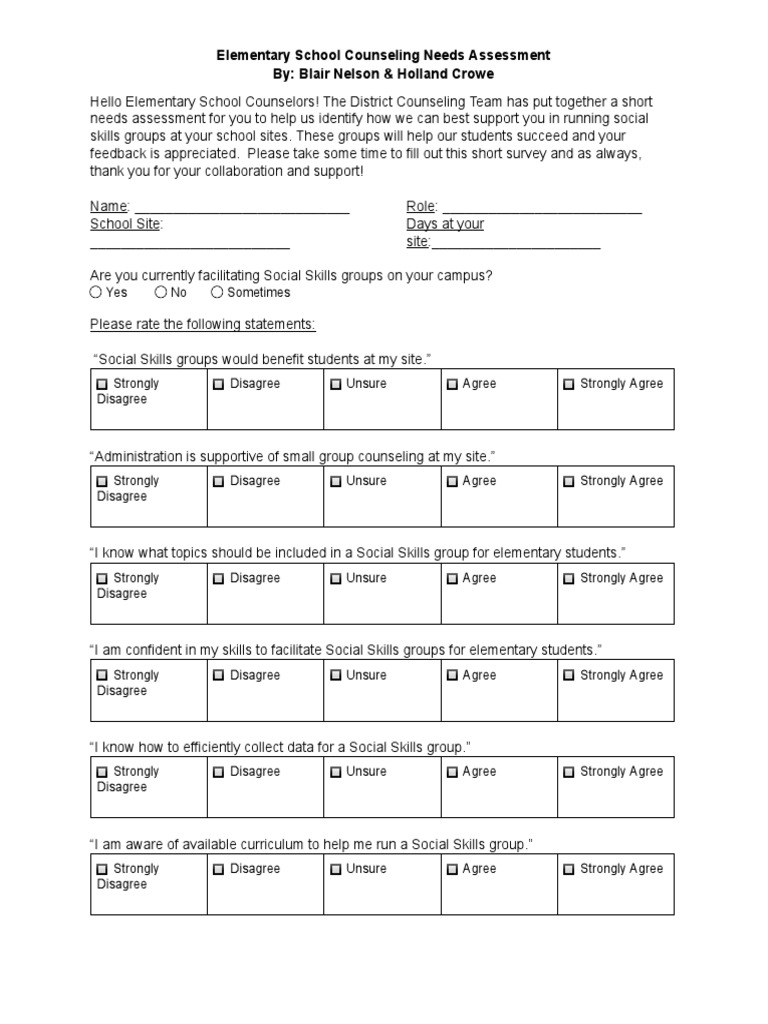 Elementary School Counseling Needs Assessment | PDF | Self-Improvement