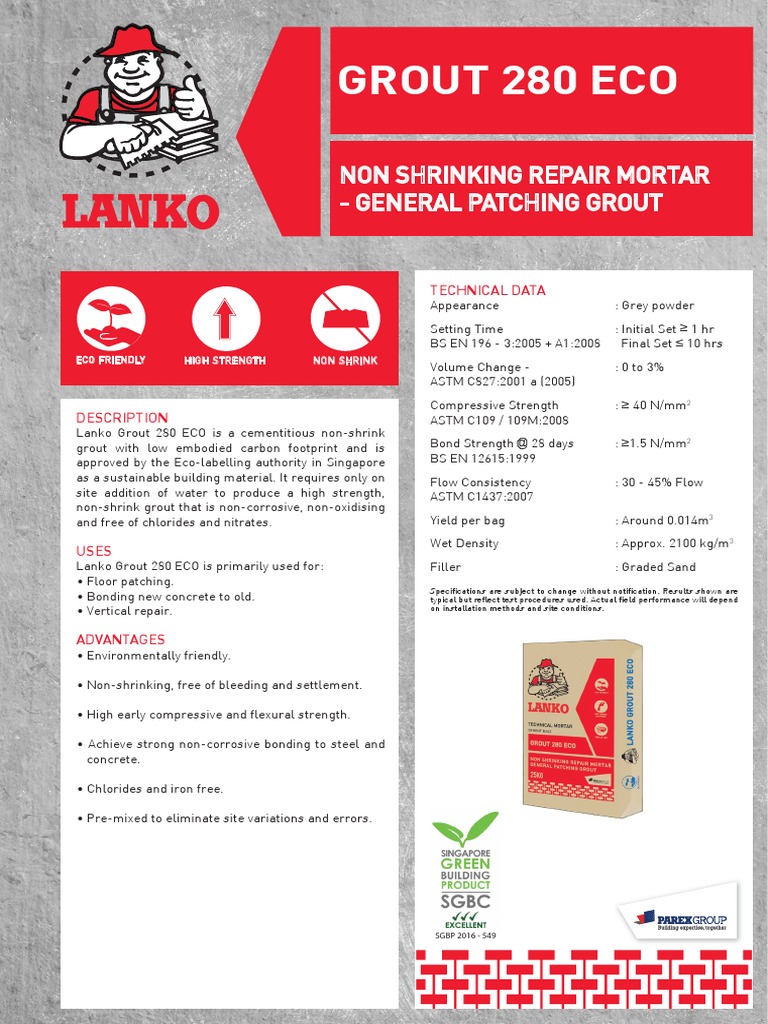 Lanko Grout 280 ECO Overview | PDF | Concrete | Civil Engineering