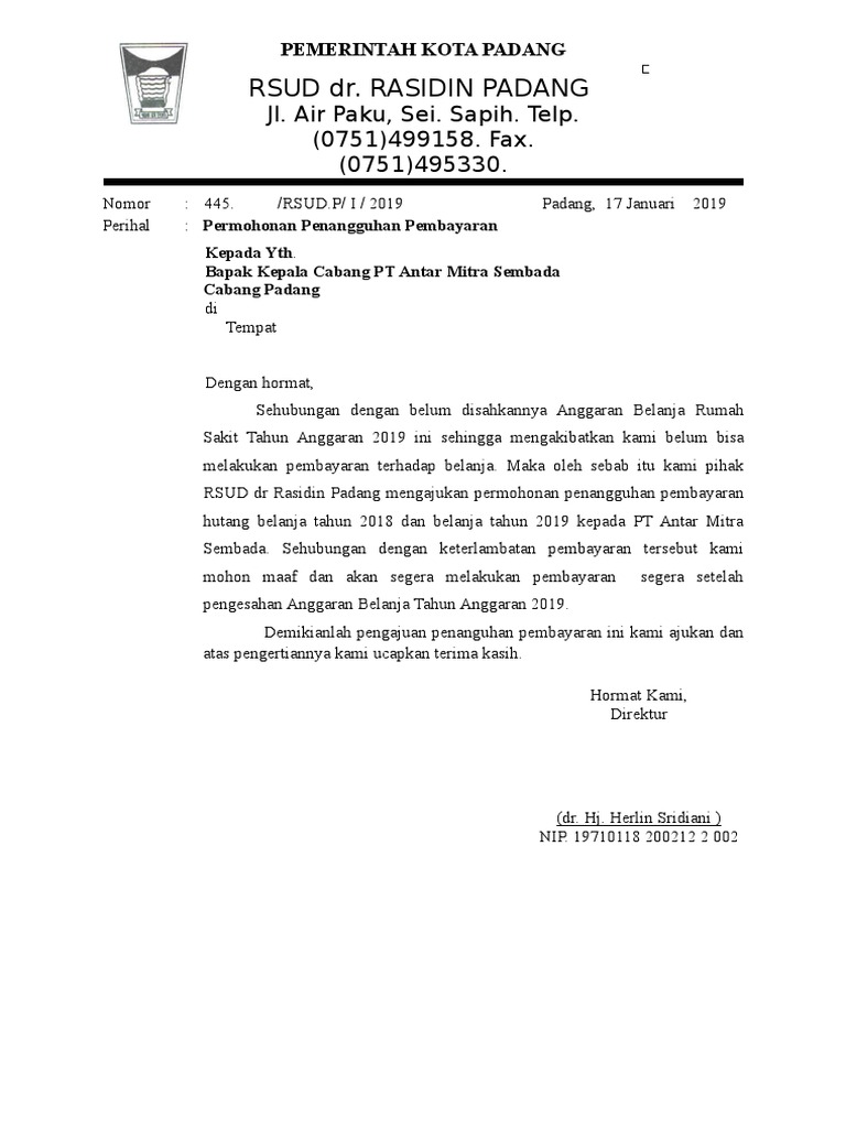 Contoh Surat Penangguhan Pembayaran | PDF