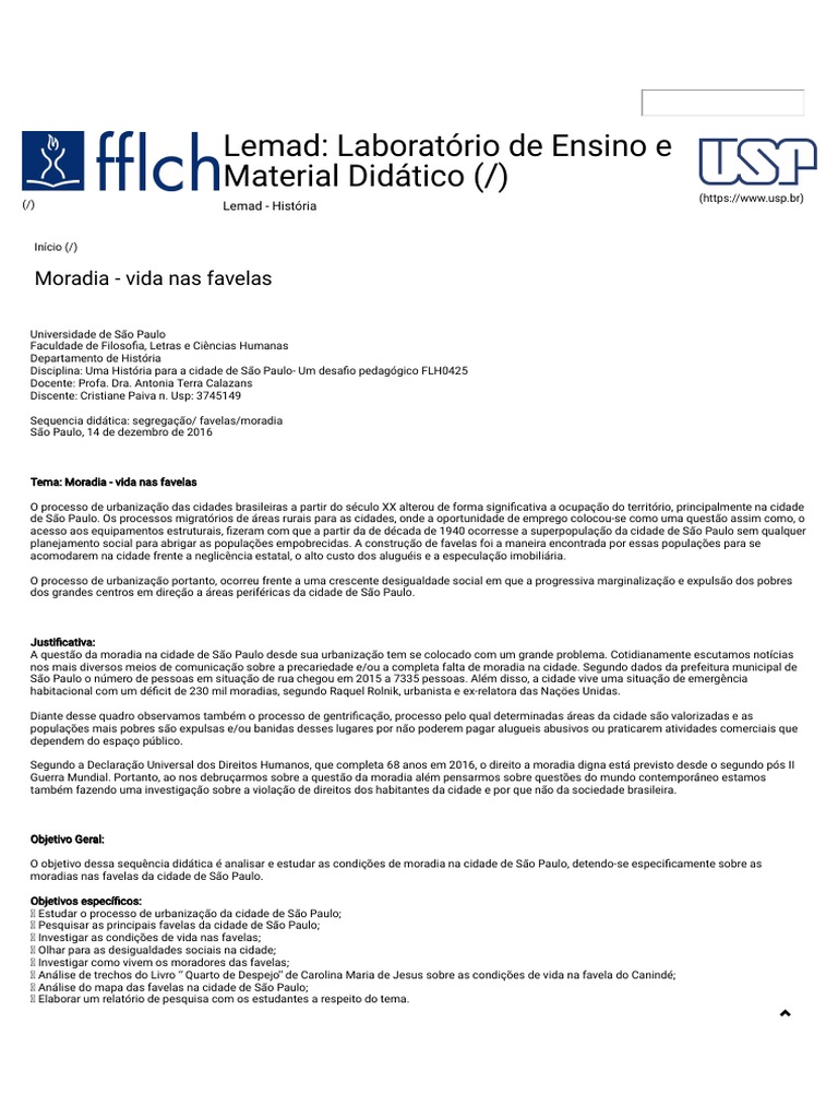 Moradia - Vida Nas Favelas - Lemad - Laboratório de Ensino e Material ...