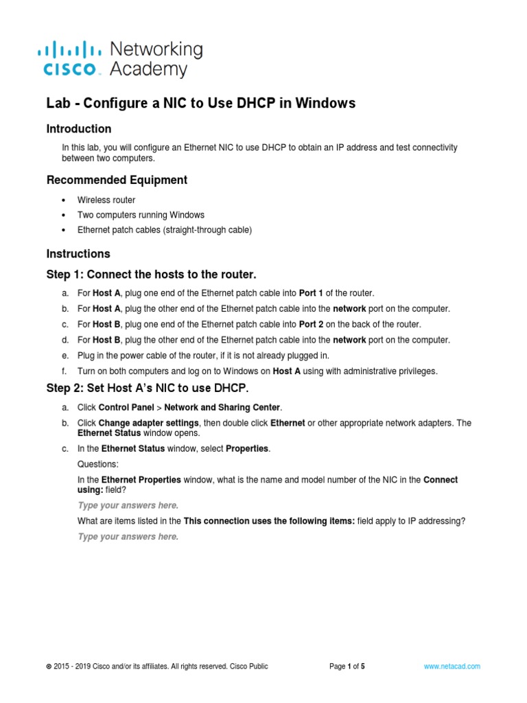 6.1.2.7 Lab - Configure A NIC To Use DHCP in Windows | PDF | Ip Address | Domain Name System