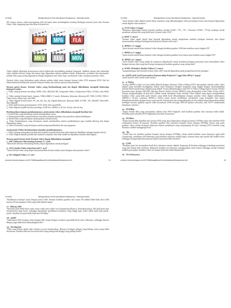 Berbagai Macam Format Video Beserta Penjelasannya | PDF