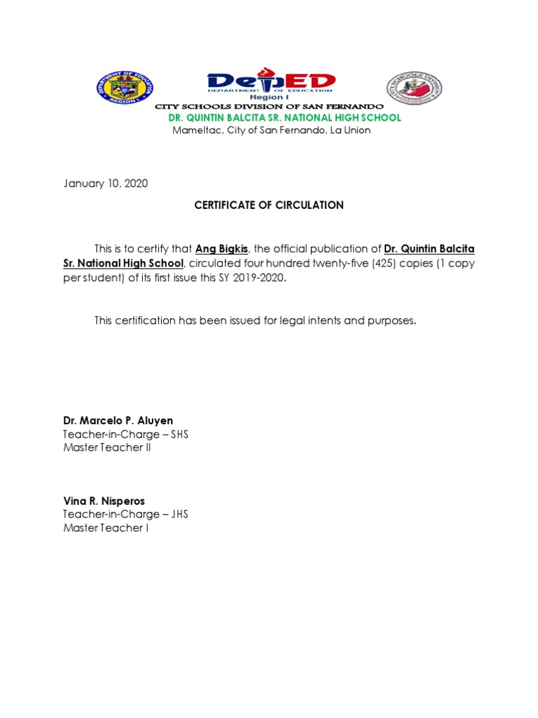 Certificate of Circulation | PDF