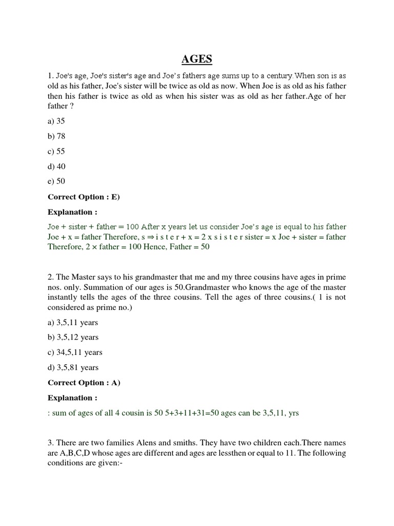 Ages | PDF | Teaching Mathematics