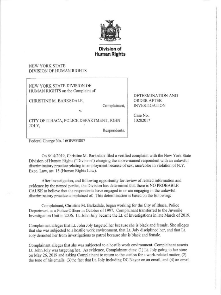 NYSDHR Determination and Order After Investigation | PDF | Disparate ...