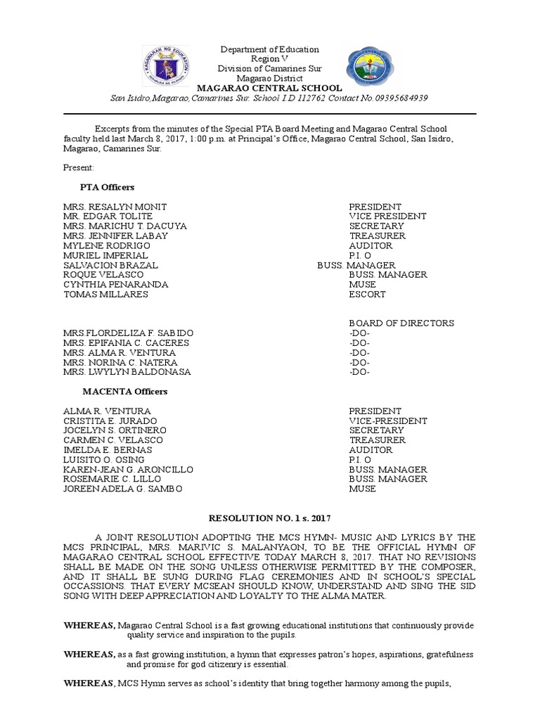 Resolution. PTA Board 03.02.19 | PDF