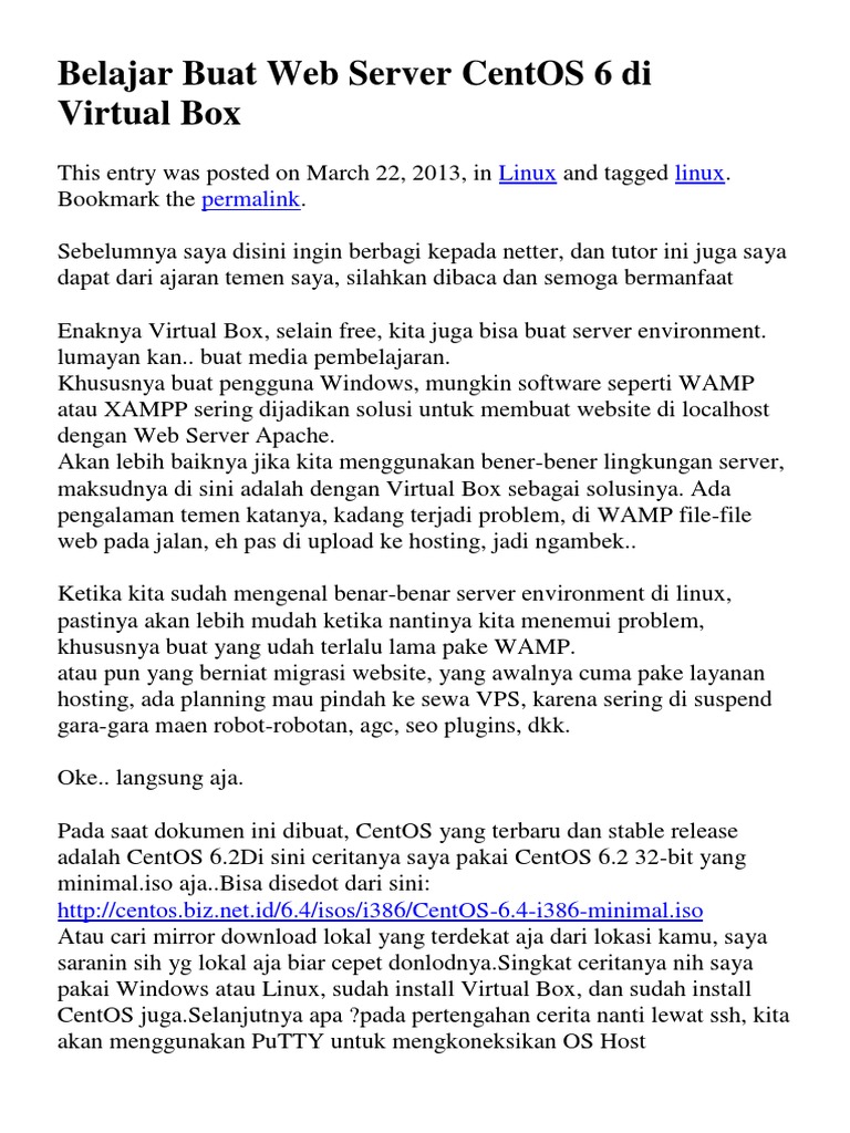Belajar Buat Web Server CentOS 6 Di Virtual | PDF