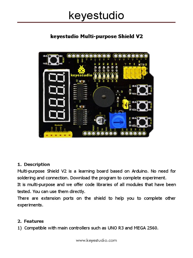 KS0184 Keyestudio Multi-Purpose Shield V2 | PDF | Electronic Engineering | Digital Technology
