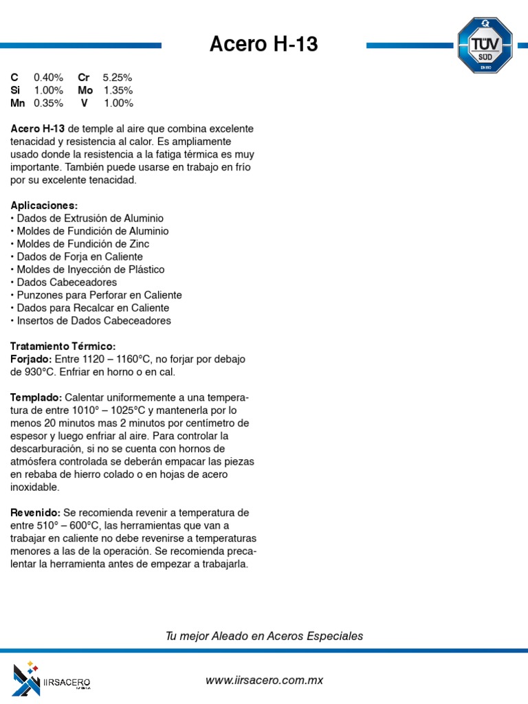 Ficha Técnica Acero H13 Iirsacero PDF | PDF