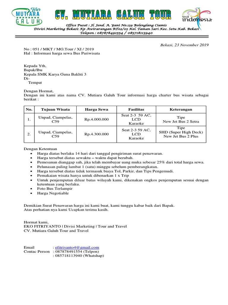 Surat Penawaran Sewa Bus | PDF