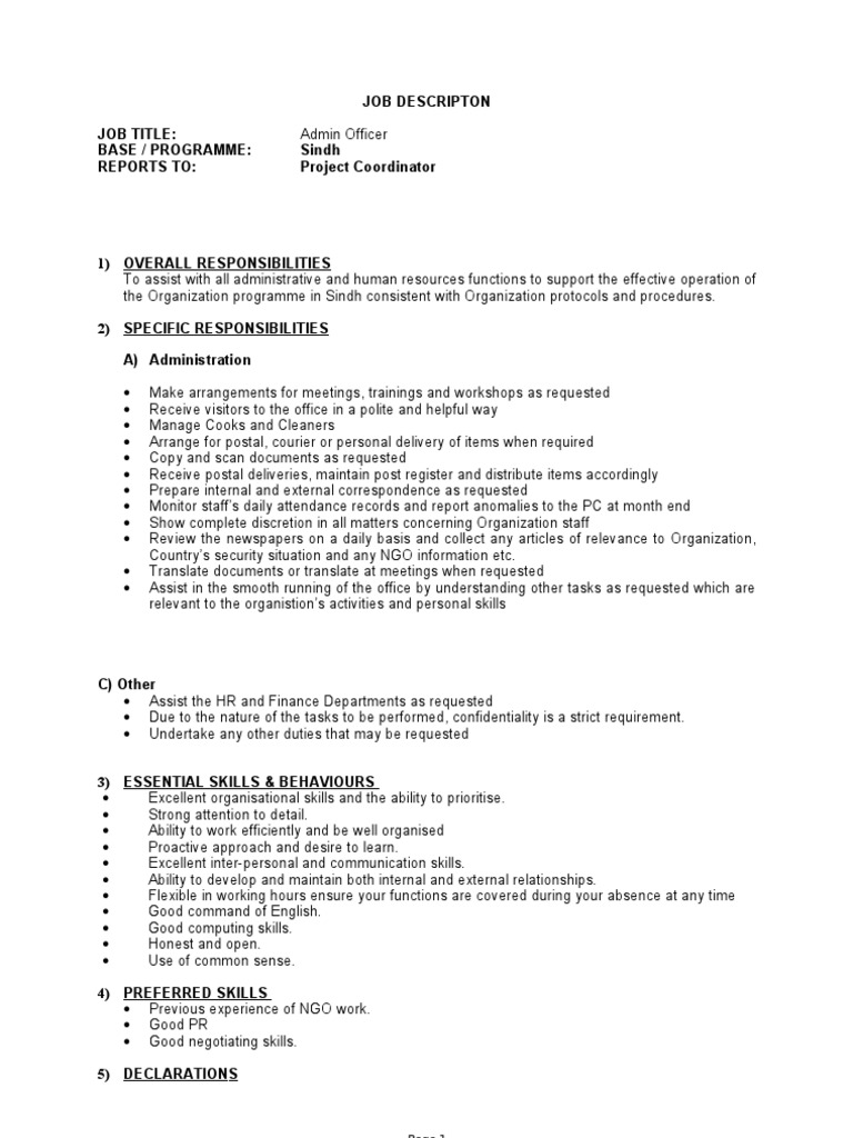 Admin Officer JD | PDF | Human Resources | Business