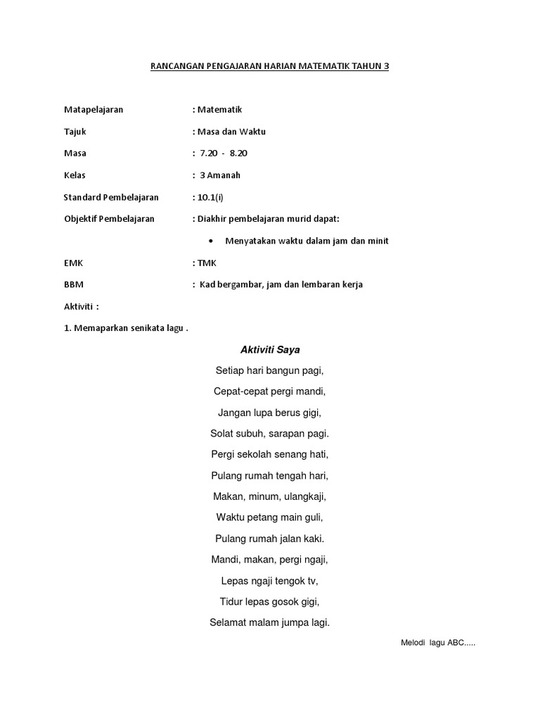 Contoh RPH Matematik Tahun 3 KSSR | PDF