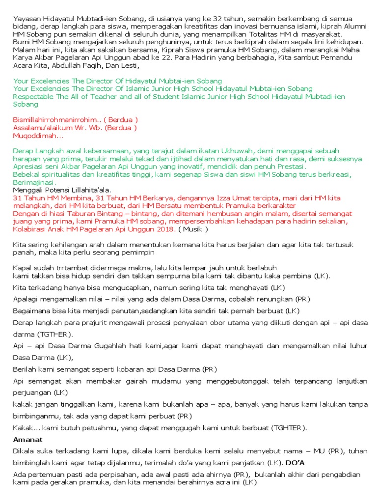Teks MC Acara Api Unggun Pramuka | PDF | Karier & Perkembangan | Agama ...