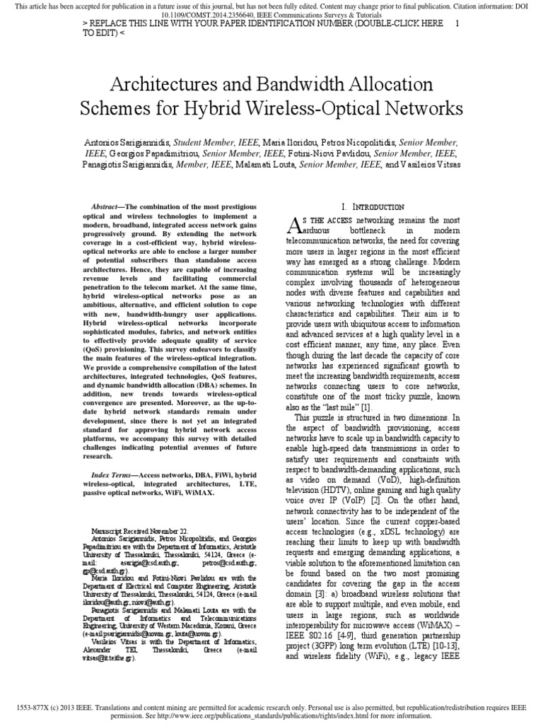 Architectures and Bandwith Allocation Schemes For Hybrid Wireless ...