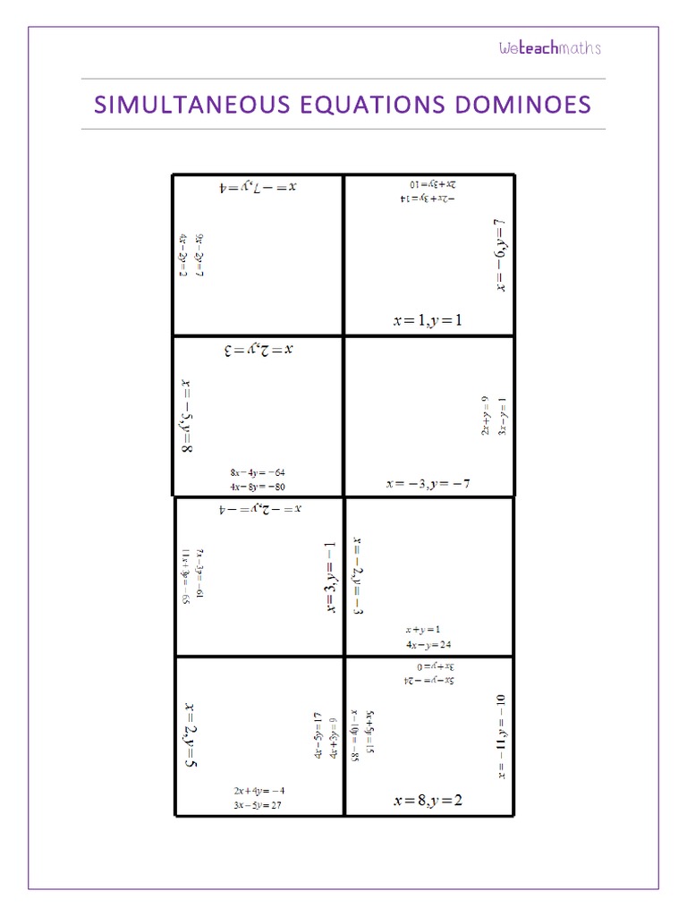 Simultaneous Equations Dominoes | PDF