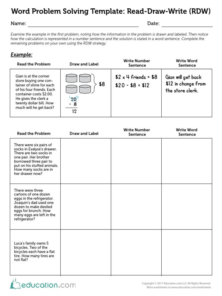 Word Problem Template Read Draw Write Pdf 2050