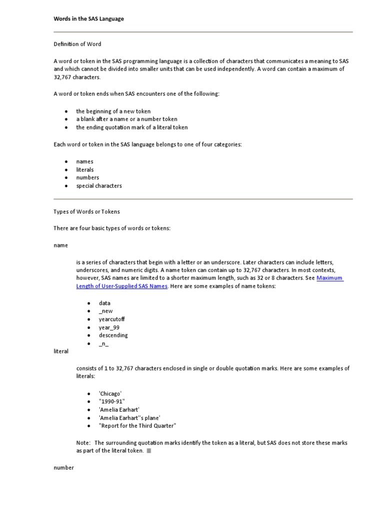 Words in The SAS Language | PDF | Computer Programming | Language Mechanics